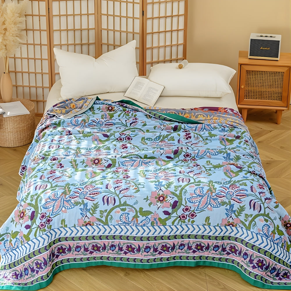 European Floral Reversible Blanket | 100% Cotton Blanket – Casa & Beyond.